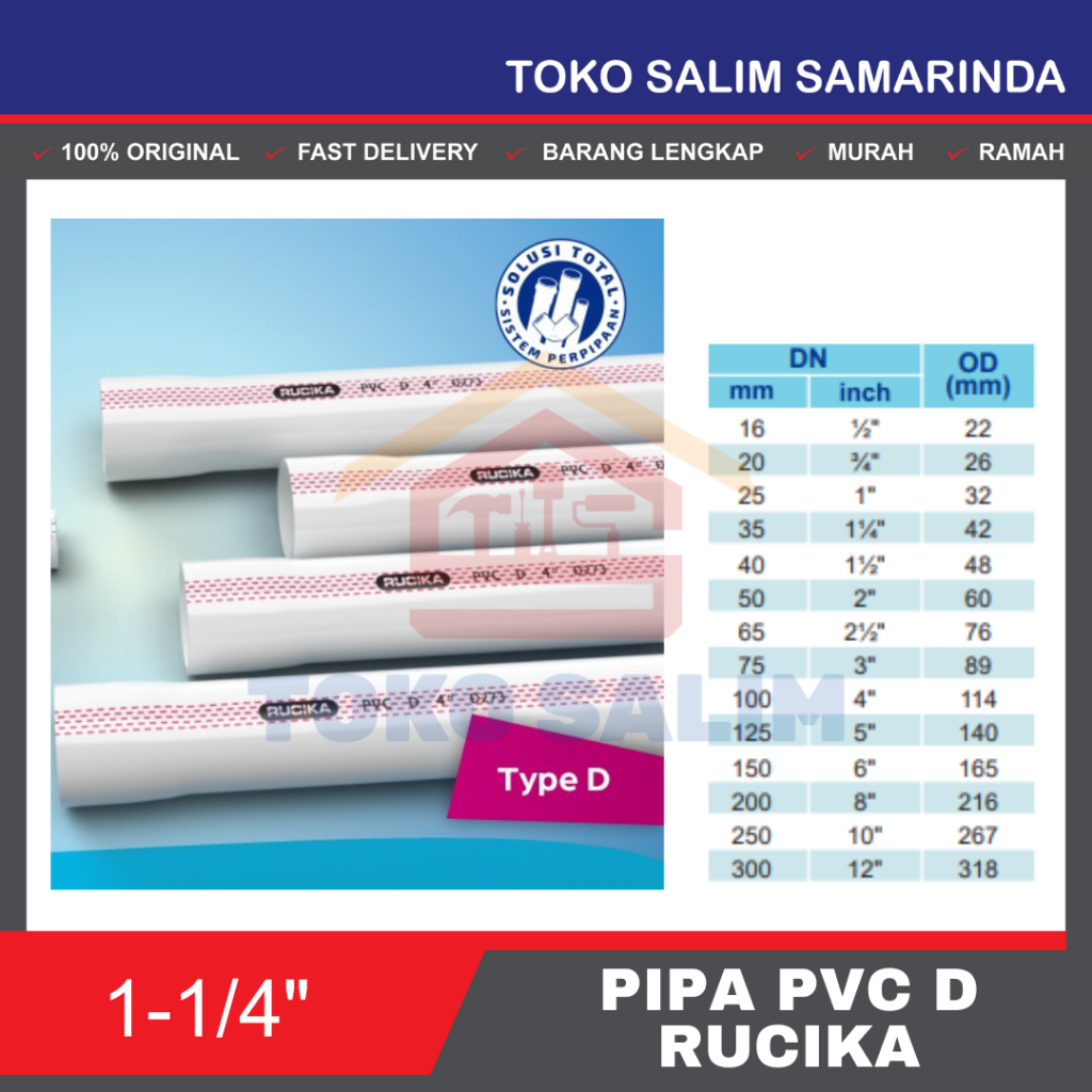Jual Pipa Rucika D Merah 11/4 Inci | Pipa PVC Paralon D 1-1/4 inch ...