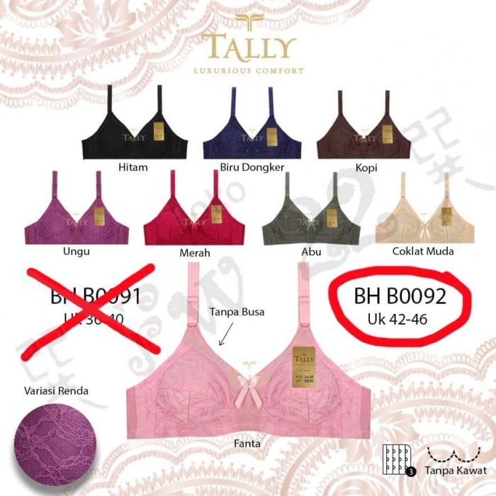 Jual jual Bra Tally Jumbo B0092 BH besar tanpa Busa dan tanpa Kawat | Shopee Indonesia