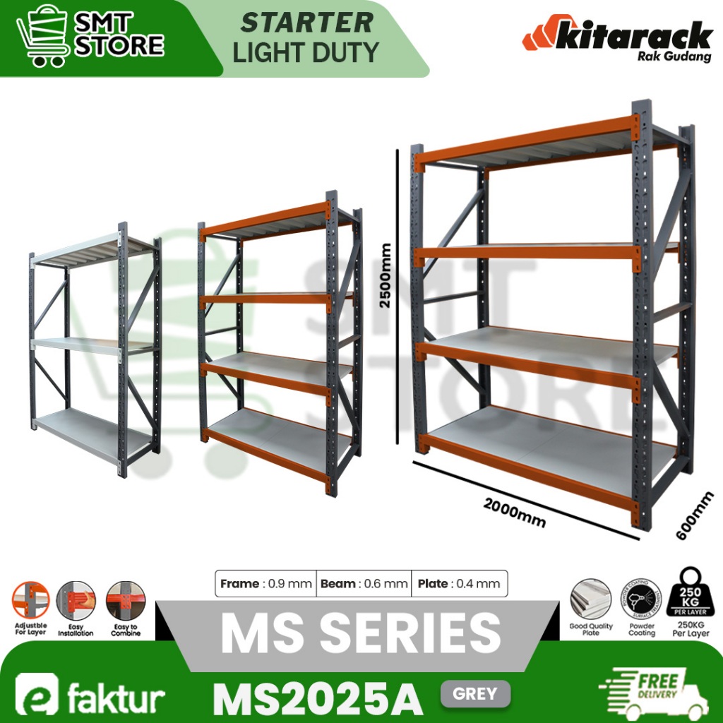 Jual KITARACK Rak Gudang 4 Susun MS2025 Abu Series Warehouse Rack 2.5 ...