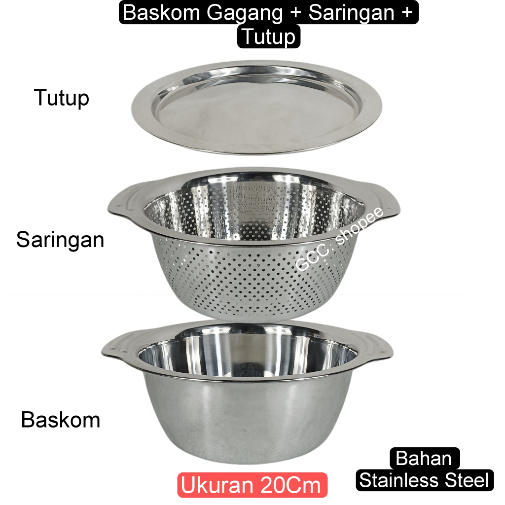 Jual Baskom Peniris Tutup Premium Stainless Steel Lengkap Tutup Baskom ...