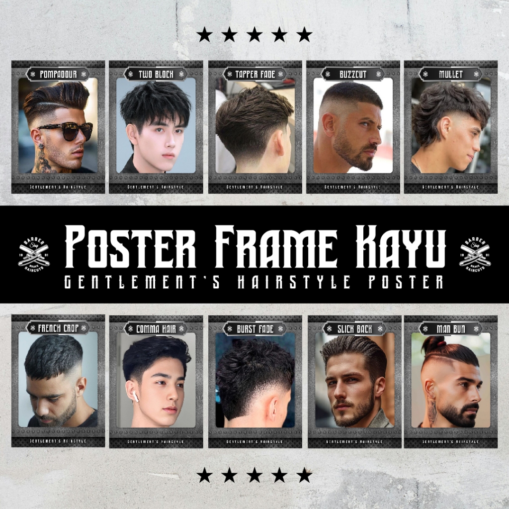 Jual Poster Katalog Model Gaya Rambut Bingkai Kayu Hairstyle Barbershop ...