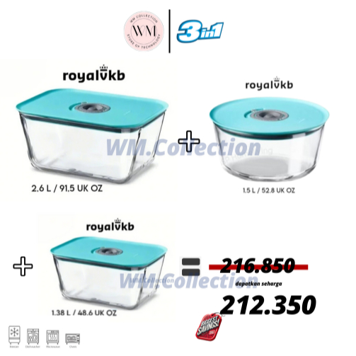 Jual SATU SETS ROYAL VKB / WADAH MAKANAN KACA MICROWAVE | Shopee Indonesia