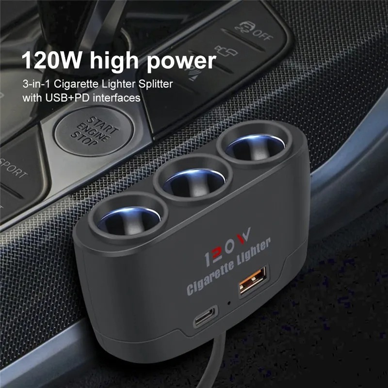 Jual Kebidumei Charger Mobil 3in1 3 Port Lighter Plug Port USB Type C ...