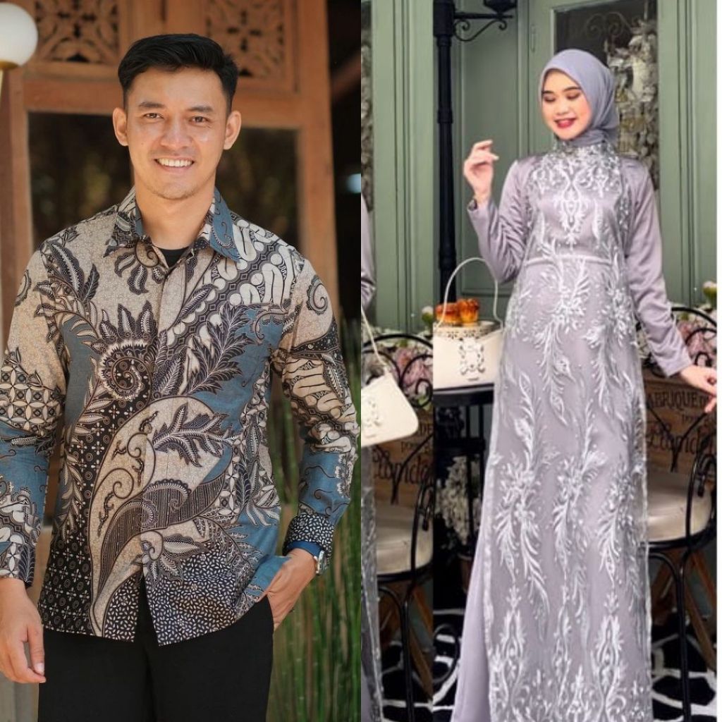 Jual Set Batik couple Savina Dress Satin Silk Inner Outer Brokat Satin ...