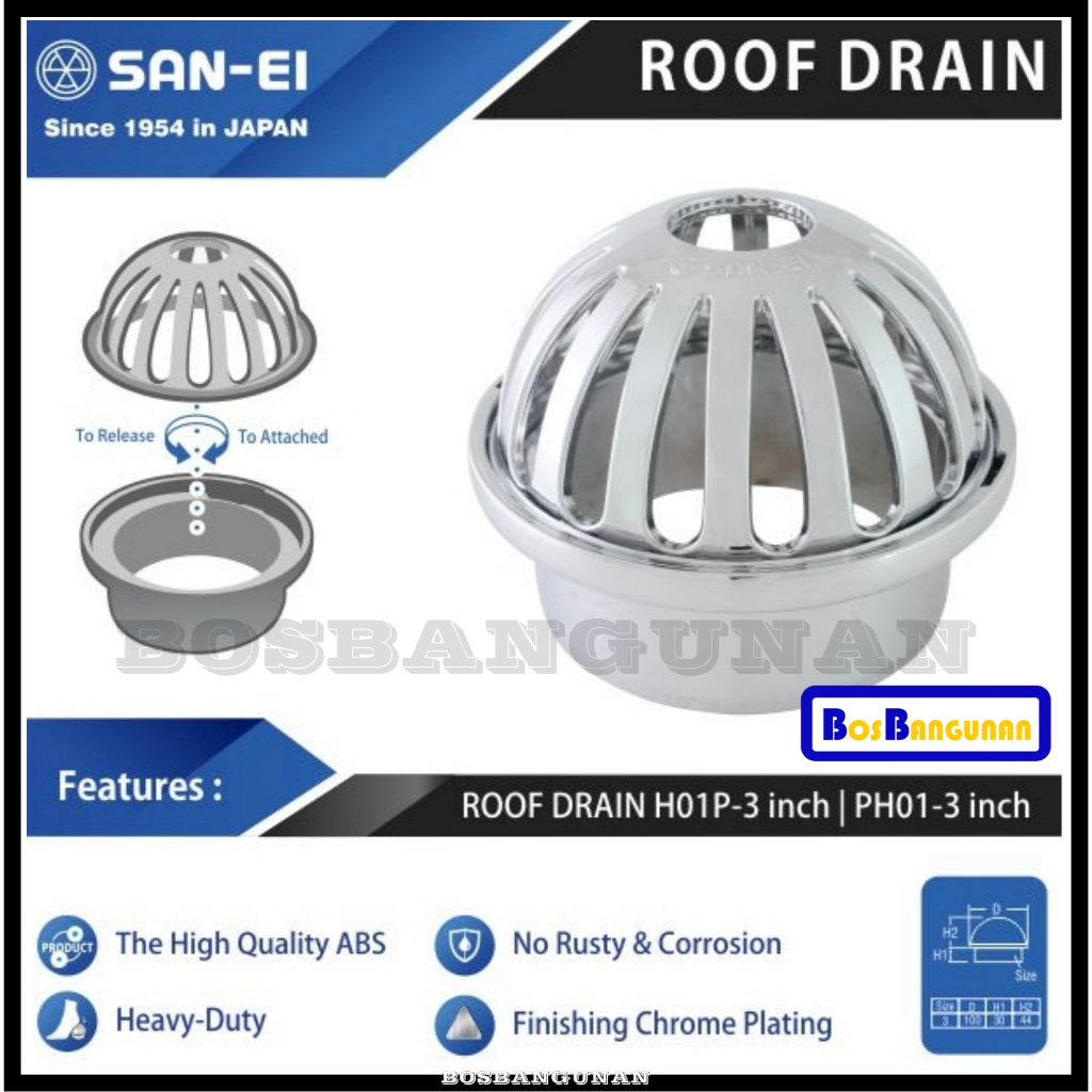 Jual Roof Drain San-Ei H01 P-3" Ukuran 3 Inch / San-Ei San-Ei H01 P-3" Bahan Plastik ABS ...