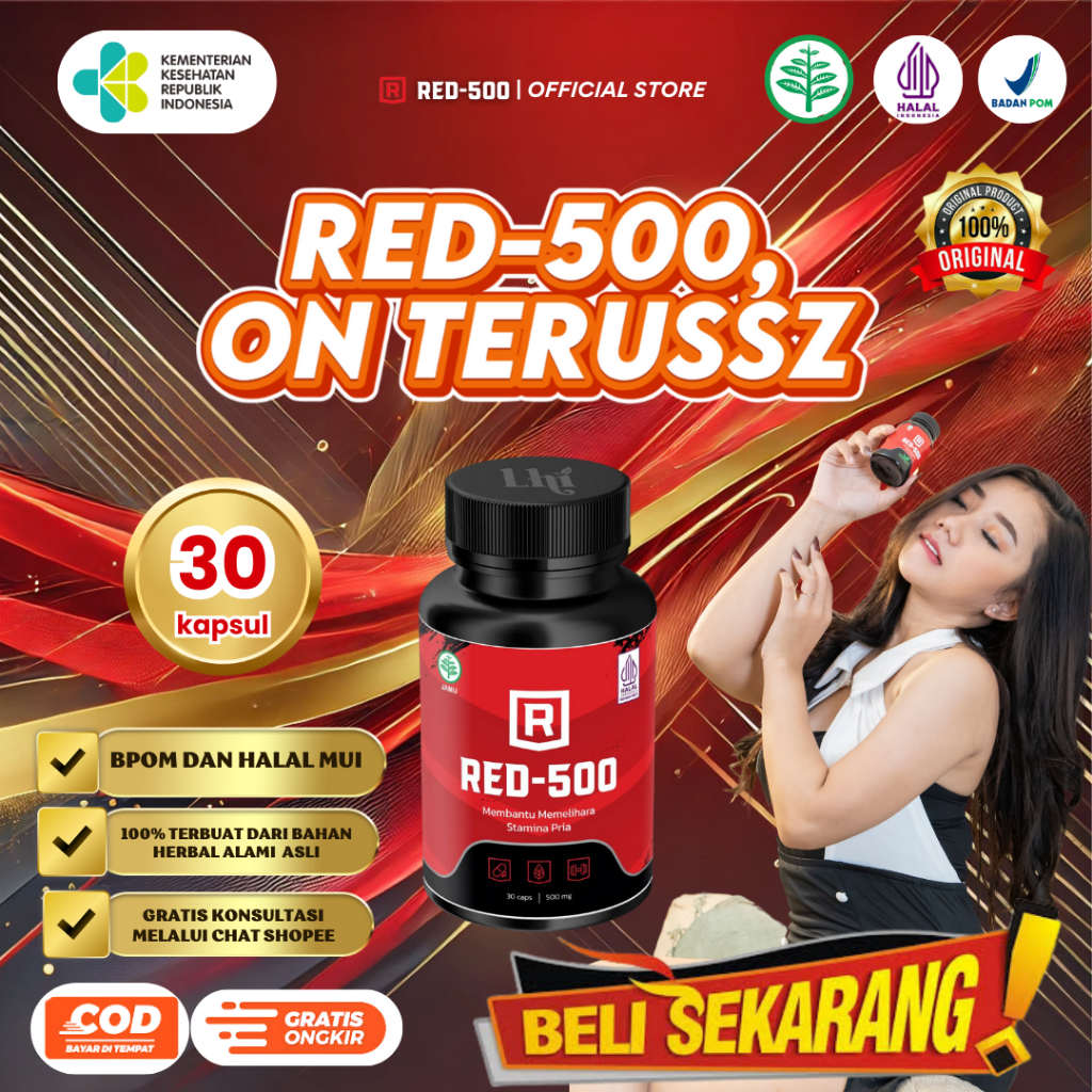 Jual RED-500 Suplemen Obat Kuat Pria Penunjang Stamina 1 Botol Isi 30 ...