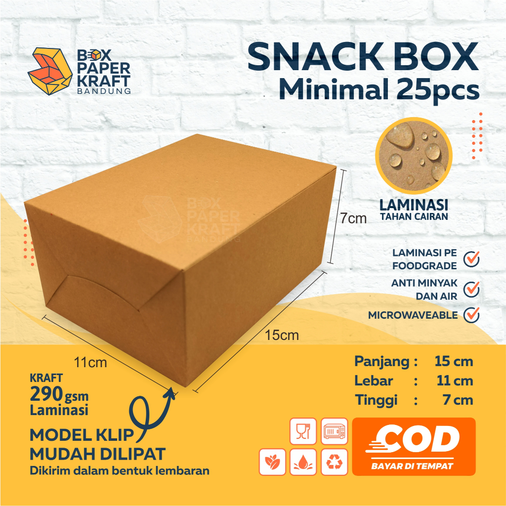Jual Dus Snack Box 15x11x7 Kraft 290gsm Kotak Kue Fried Chicken box ...