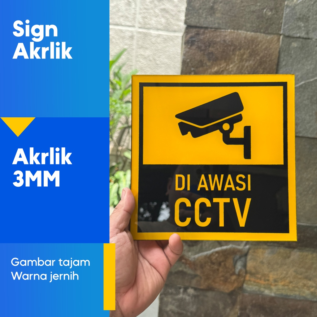 Jual Sign Akrilik Di Awasi CCTV Signage Safety Keamanan Kuning | Shopee ...