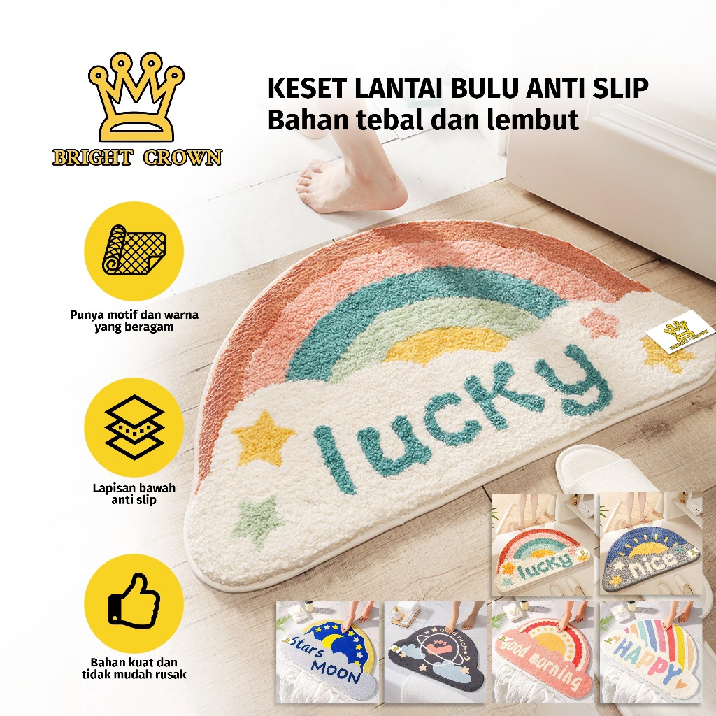 Jual Bright Crown Keset Kaki Rainbow Bulu Lembut Keset Alas Kaki Motif ...