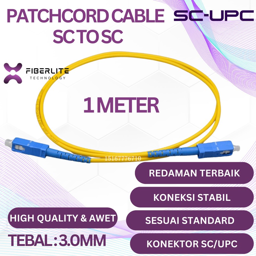 Jual Patch Cord SC UPC 1 Meter 3MM Single Mode Kabel Fiber Optic SC-SC Warna Kuning 1M Patchcord ...