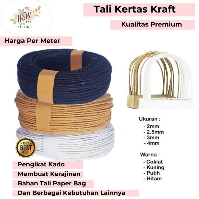 Jual Tali Kertas Craft 2mm 3mm 4mm Kraft Paper Bag Rope Crape DIY ...
