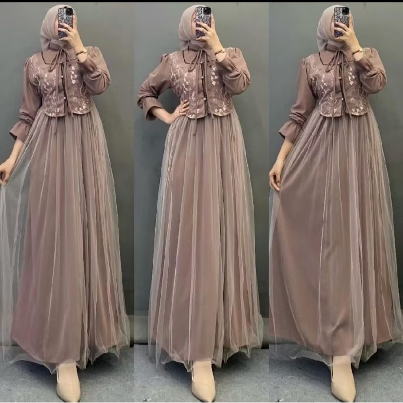 Jual Edisi Lebaran Gamis Brukat Mix Tile Gaun Pesta Gamis mewah tutu ...