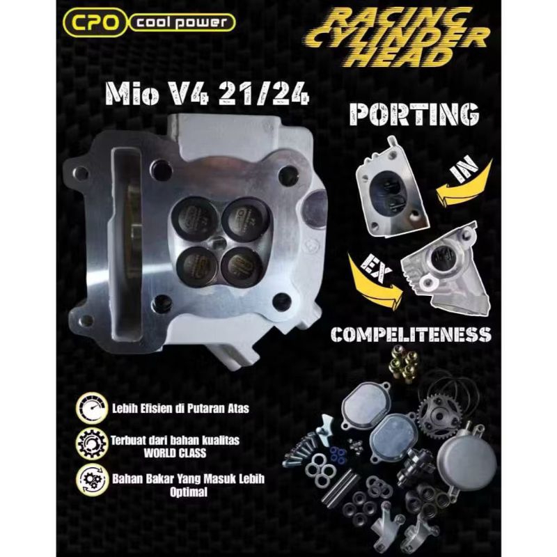 Jual Cylinder Head Blok Head Mio Nouvo 4 Klep 4V 21 24mm Porting CNC ...