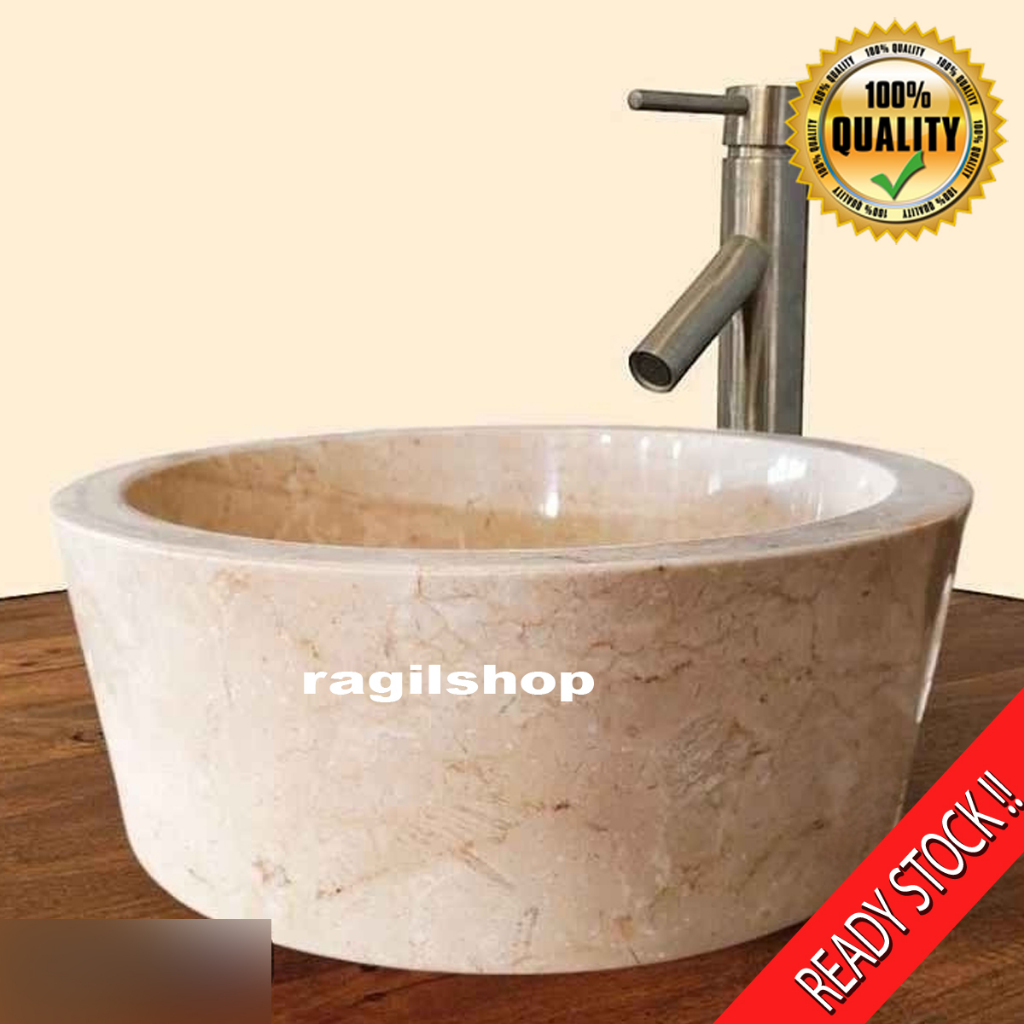 Jual Wastafel Marmer Bak Silinder 40cm Ukuran Afur Sifon Pipa Kran ...