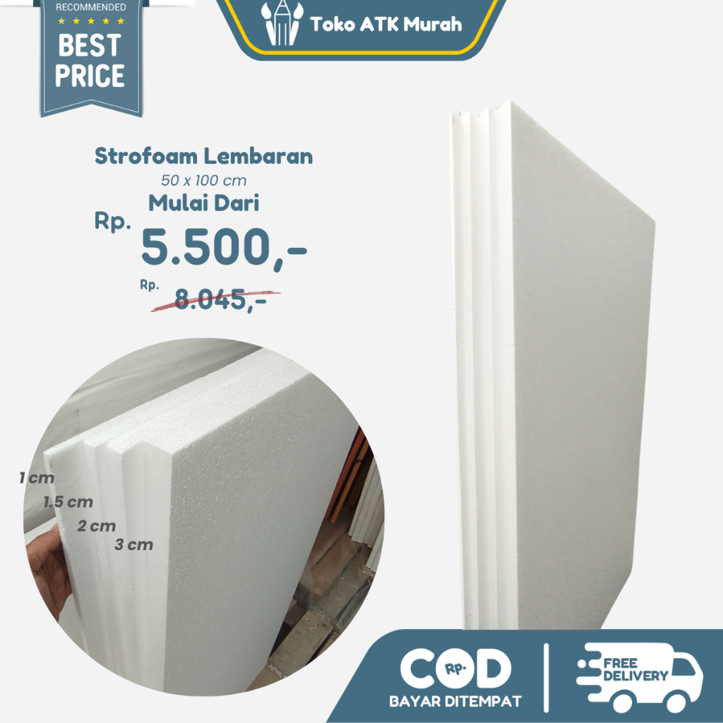 Jual Styrofoam Lembaran Stereofoam 50 x 100 Tebal 1 cm / 1.5 cm / 2 cm ...