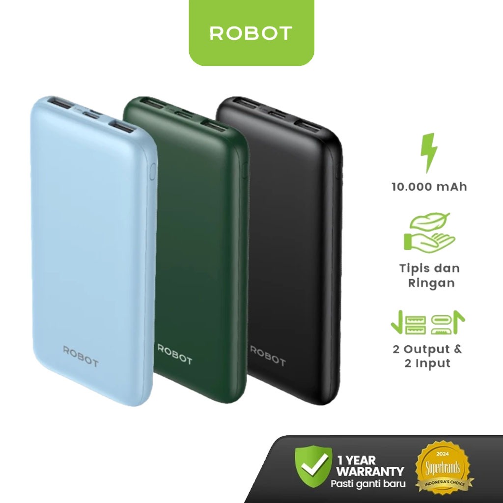 Jual Powerbank ROBOT RT12 PowerBank Portable 10000mAh Dual Input & Dual ...