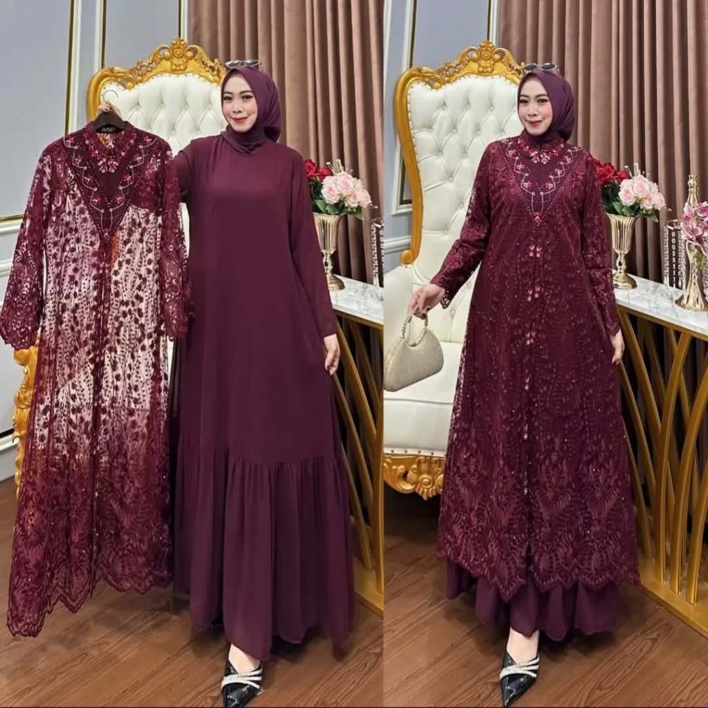Jual ellyfashion Harumma Set Dress Brukat Ceruty Gamis Lebaran 2025 ...