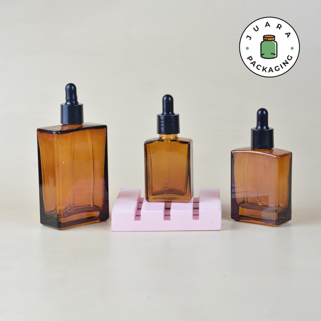 Jual Botol Pipet Amber 30ml 50ml 100ml – Botol Kaca Kotak Tebal Warna Coklat untuk Serum ...