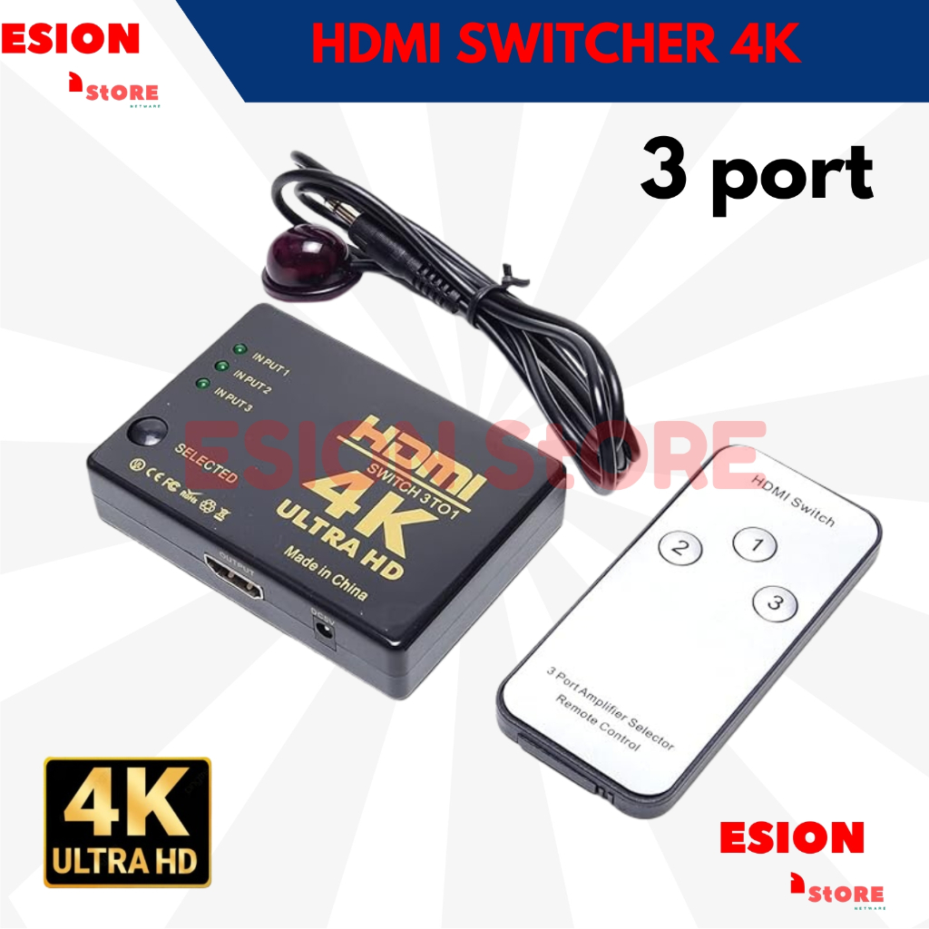 Jual HDMI Switch 3 Port plus Remote 4K UHD/ HDMI Selector, 3 Inputs and ...