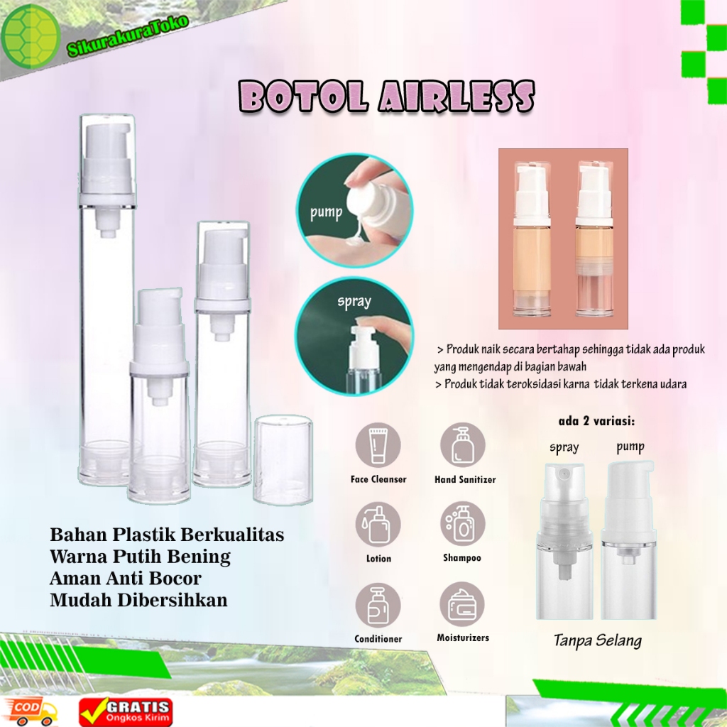 Jual (SKR) Botol Airless Spray dan Pump Lotion 5 10 15 ML Serum Travel ...