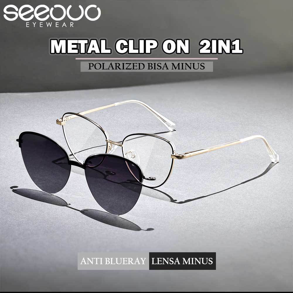 Jual Seeouo - Kacamata Antiradiasi Blueray Clip on 2in1 Free Cat Eye Polarized Fashion Wanita ...