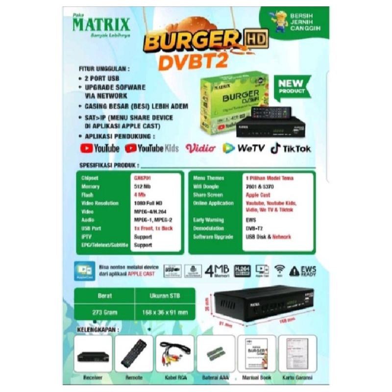Jual Matrix Burger HD DVB-T2 TV Kabel Original 100% | Shopee Indonesia