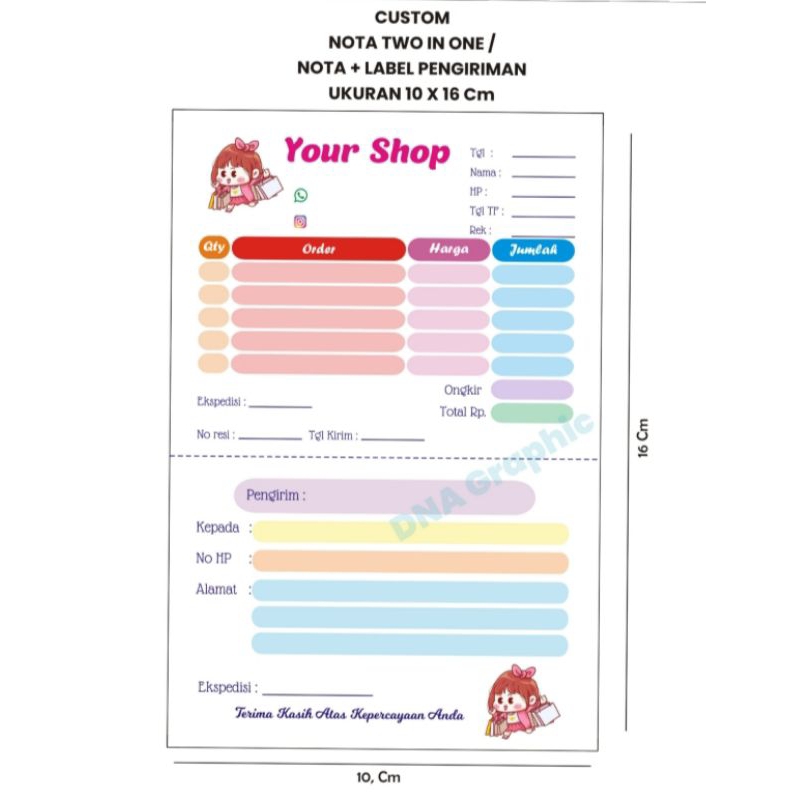 Jual CUSTOM NOTA PLUS LABEL PENGIRIMAN | Shopee Indonesia