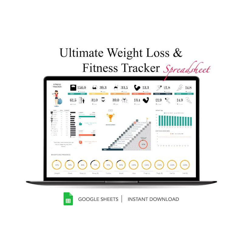 Jual Weight Loss & Fitness Tracker Spreadsheet for Google Sheets, Meal ...