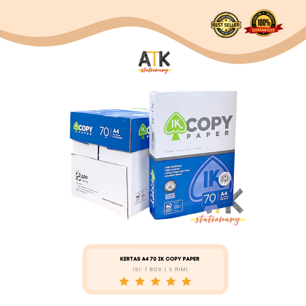 Jual ( 1 BOX) Kertas Fotocopy HVS A4 70 IK Copy Paper 1 BOX 5 Rim atk ...