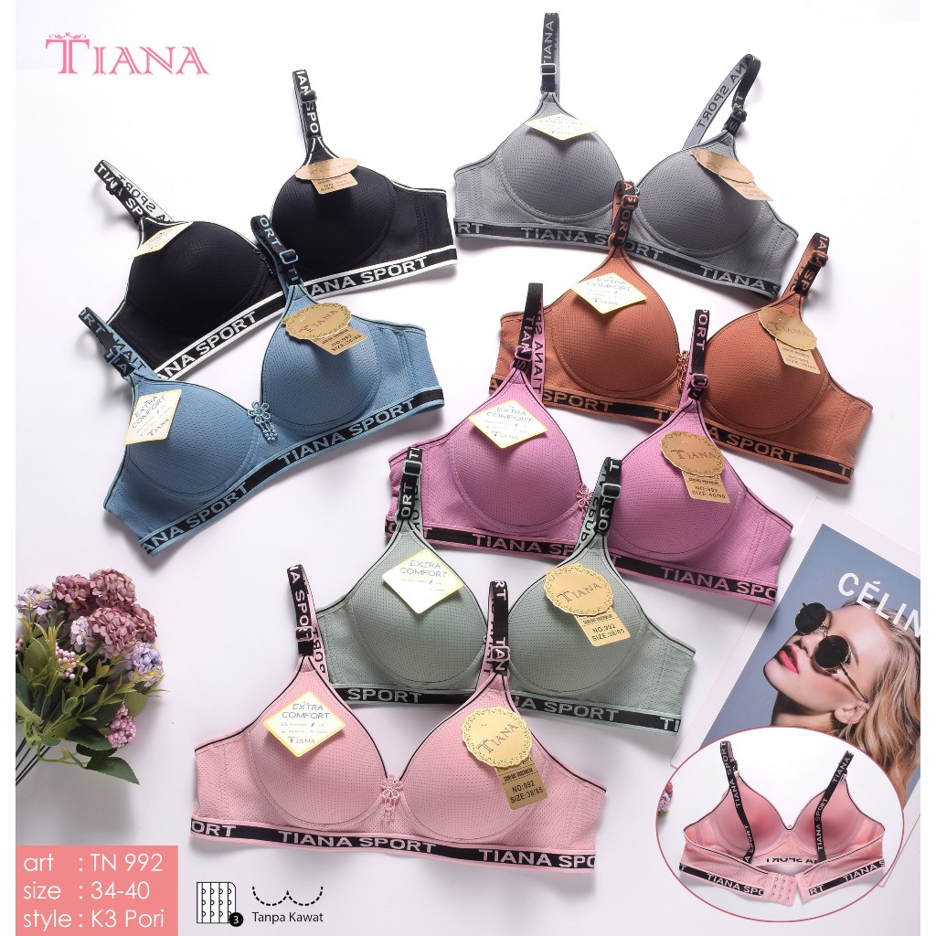 Jual Bra Tiana 992 Uk 34- 40 Cup A Kait 3 Tanpa Kawat Busa Tipis ...