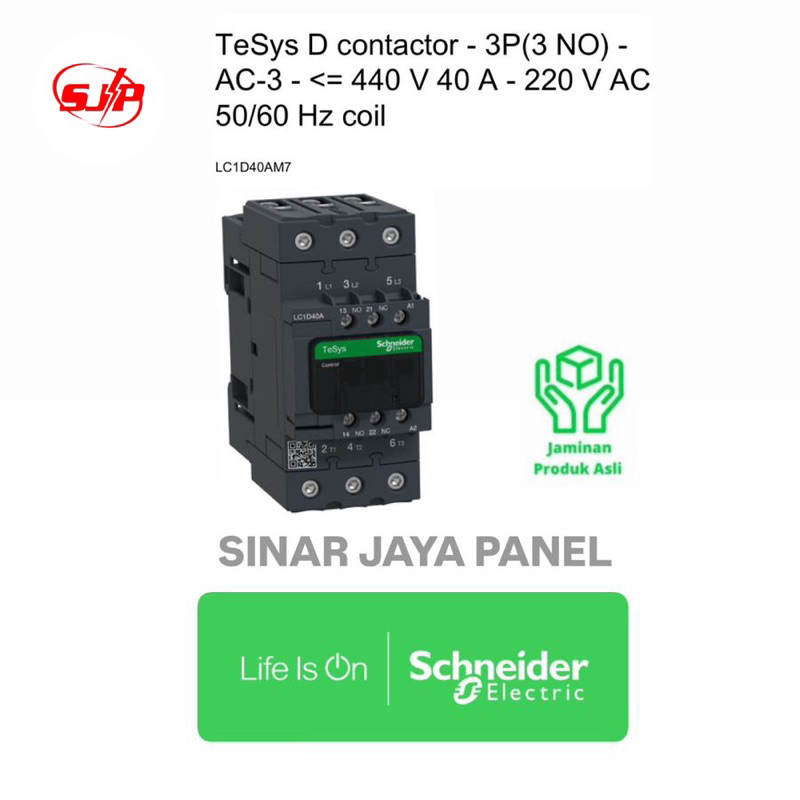 Jual CONTACTOR KONTAKTOR SCHNEIDER ORIGINAL LC1D40AM7 LCID40AM7 ...