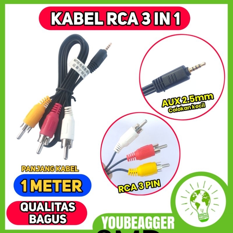 Jual Kabel Audio Video RCA 3 in 1 jack 2.5mm 1 Meter | Shopee Indonesia