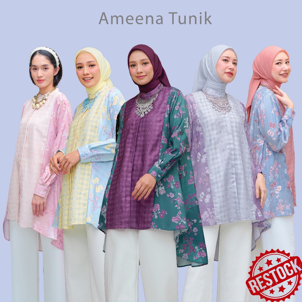 Jual NUNA Ameena Tunik | atasan tunik Wanita busui motif printing ...