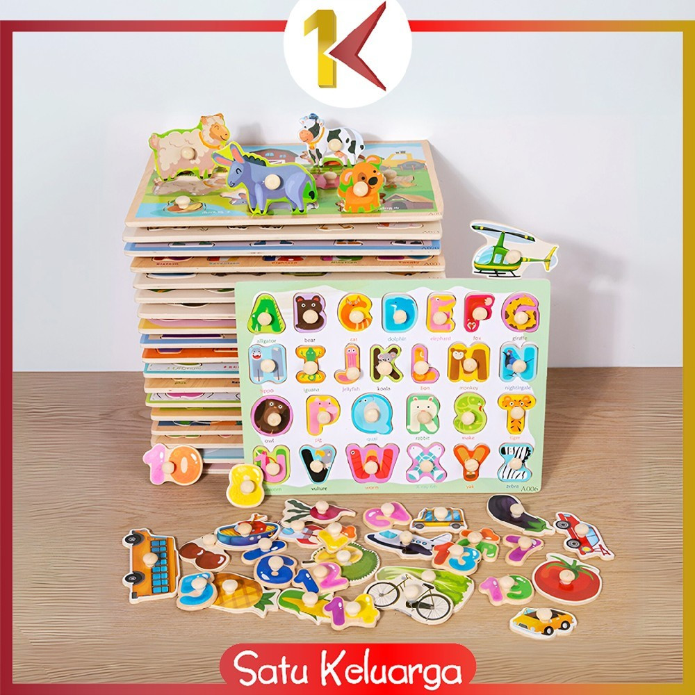 Jual SK-M324 Puzzle Kayu Knob Mainan Kayu Puzzle Angka Abjad Anak ...
