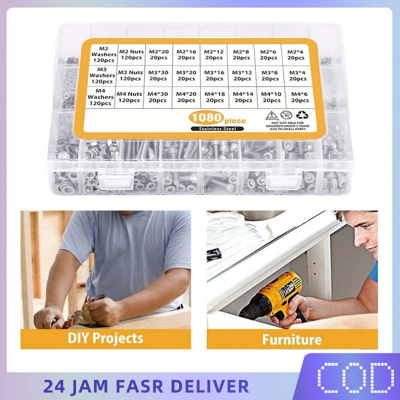 Jual M2 M3 M4 Baut Kunci Sekrup Soket Hex 1080pcs/Set Baut Soket Mur ...