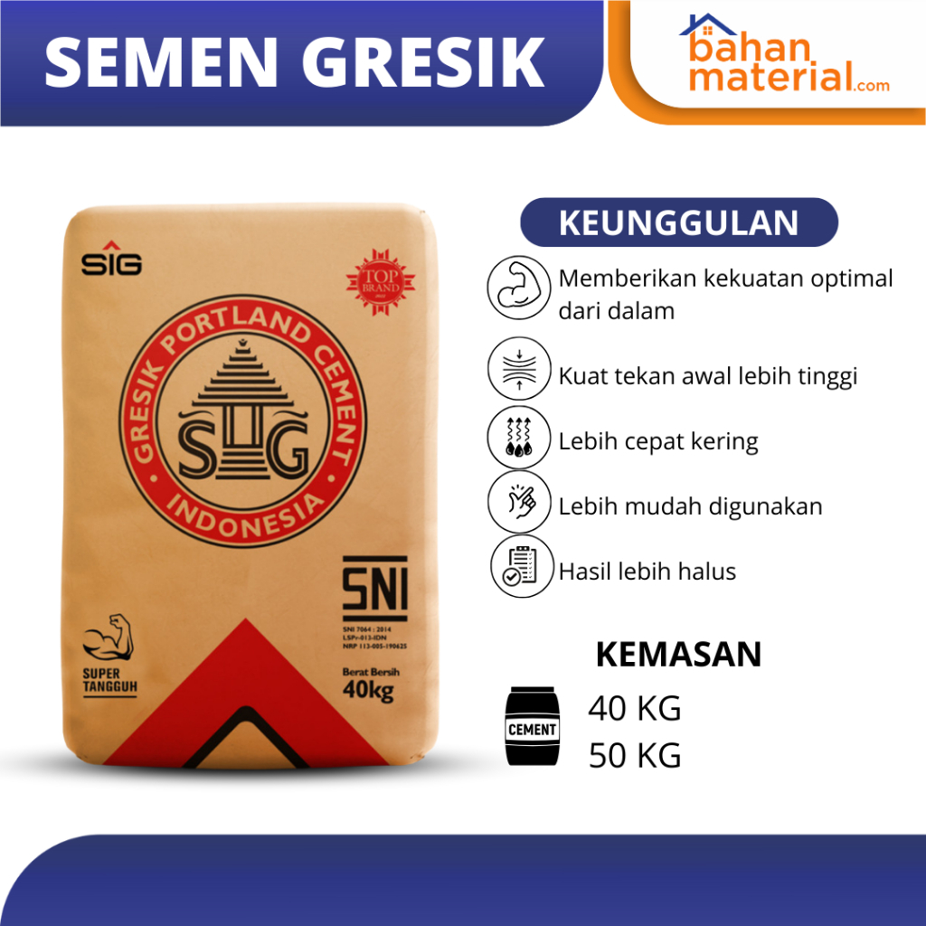 Jual SEMEN GRESIK 40 KG KOKOH TAK TERTANDINGI | JAWA TIMUR | Shopee Indonesia