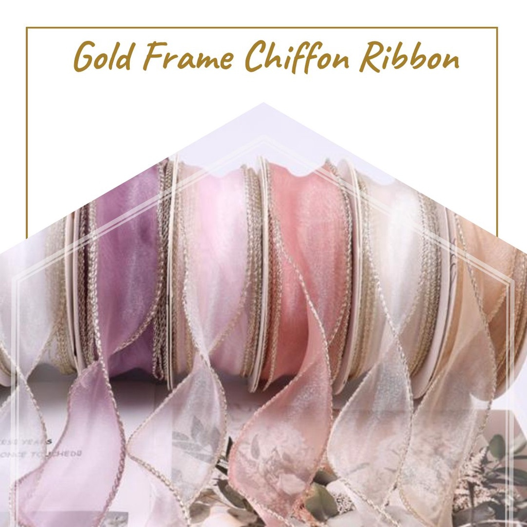 Jual GOLD FRAME CHIFFON RIBBON 4 CM / PITA | Shopee Indonesia