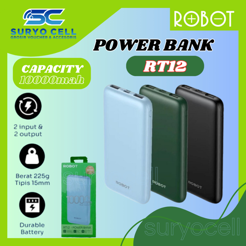 Jual PowerBank ROBOT RT12 10000mAh Dual Input Port Type C & Micro USB ...