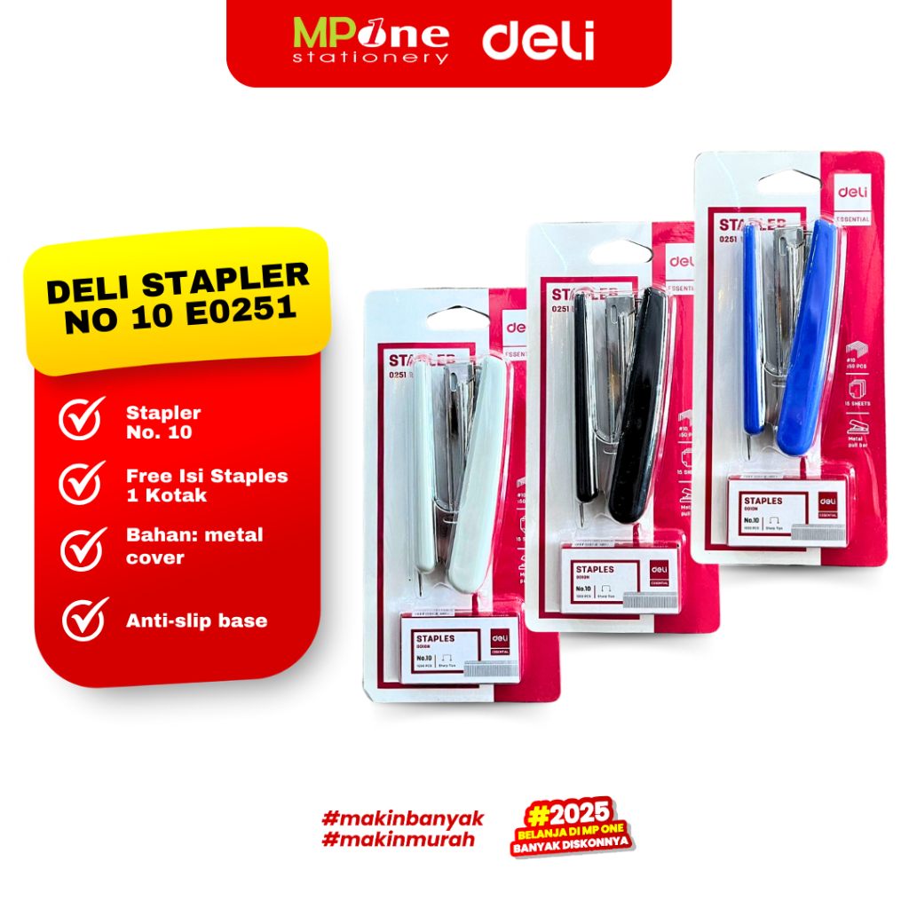 Jual DELI Stapler Set Isi No. 10 E0251 / Alat Stapler + Isi Staples HD-10 Sedang / Deli Stapler ...