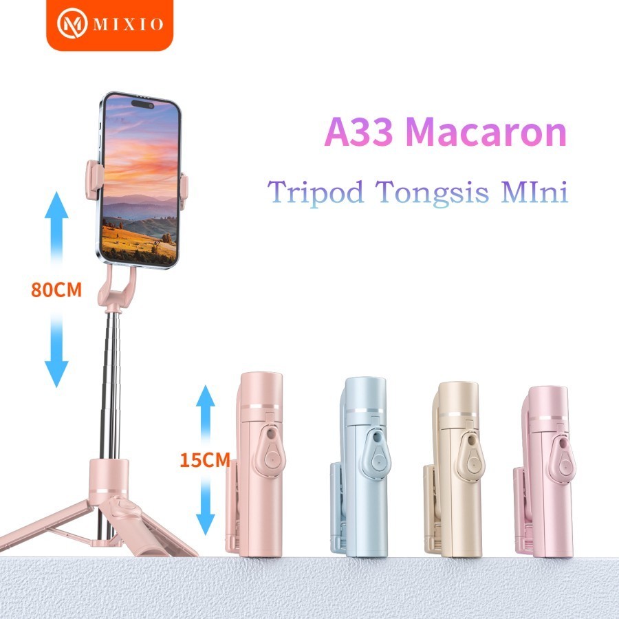 Jual MIXIO A33 MACARON 80CM Tripod Tongsis Bluetooth Mini Selfie Stick ...