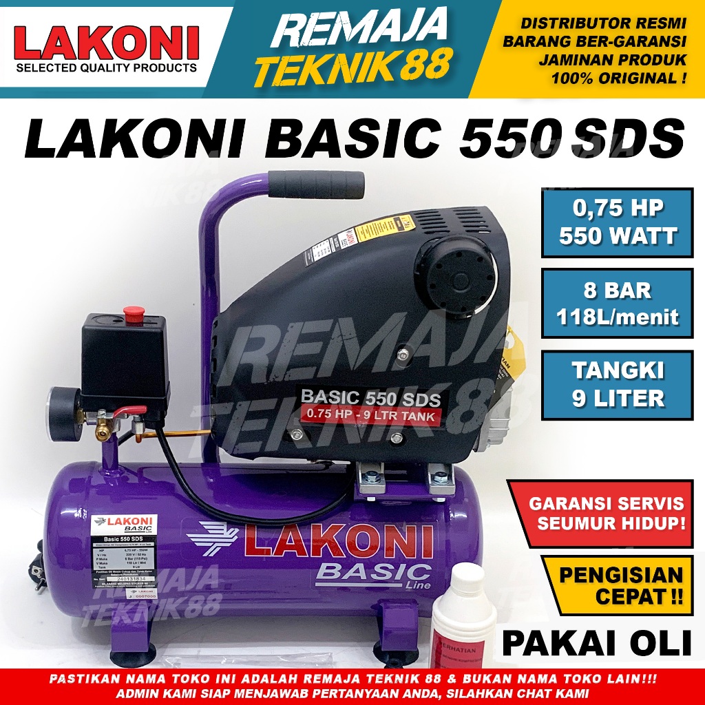 Jual KOMPRESSOR ANGIN LAKONI 0.75 HP / LAKONI BASIC 550 SDS 9 LITER ...