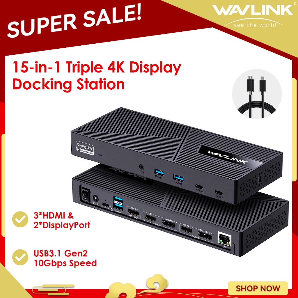 Jual Wavlink Triple Display Universal Docking Station, 15-in-1 USB-C ...