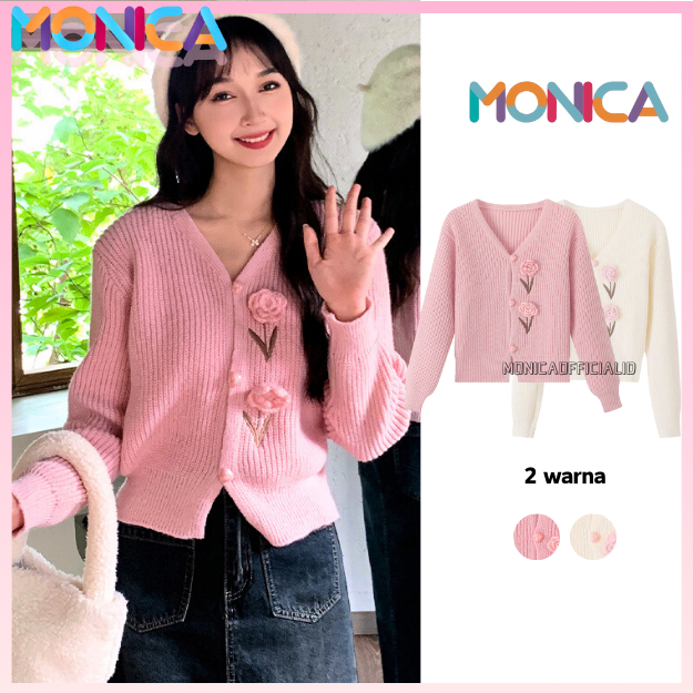 Jual Cardigan Rajut Fitted Cardigan Knitwear Rose Bunga Mawar Timbul ...