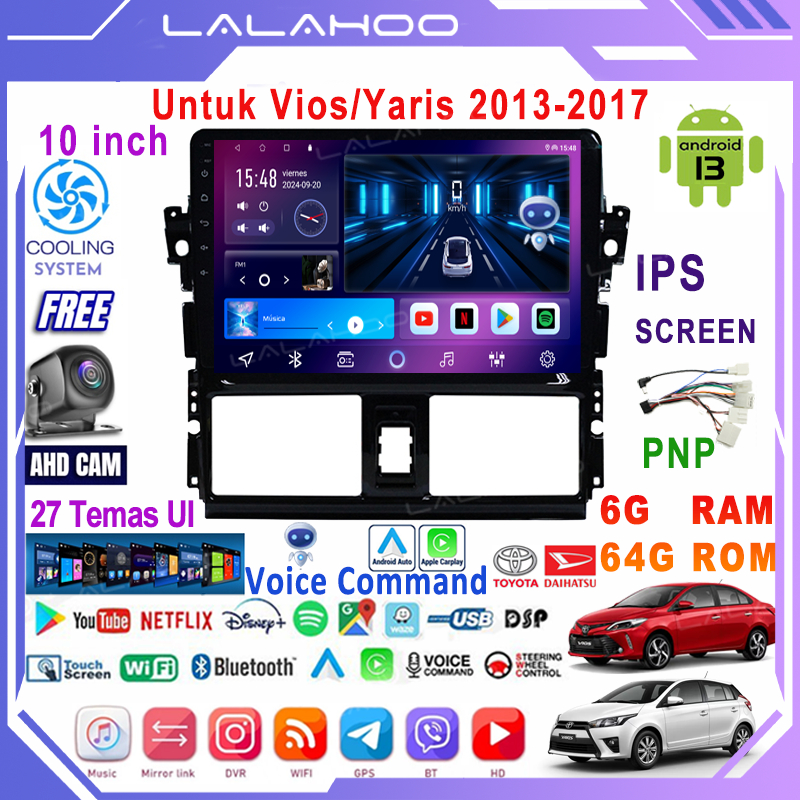 Jual 【Untuk Toyota Vios/Yaris 2013-2017】 6G+64G Android 13 Head Unit Termasuk Frame/PNP Soket 10 ...