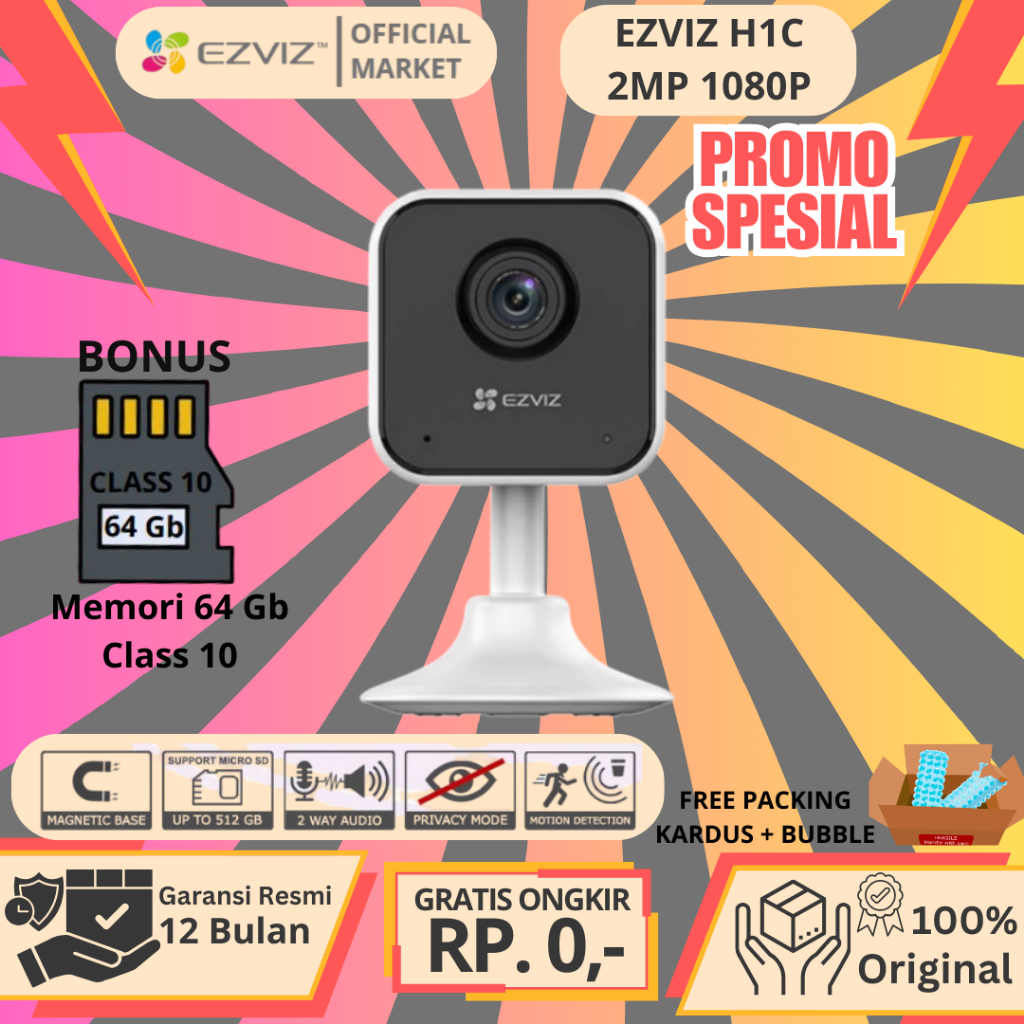 Jual EZVIZ H1C 2MP 1080P + MEMORI 64 dan 32 GB / Camera CCTV Indoor ...