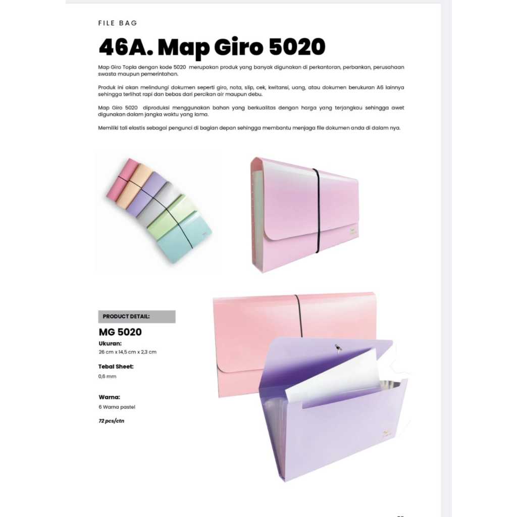 Jual Map Giro 5020 File Bag merek topla warna pastel karet isi 12 ...