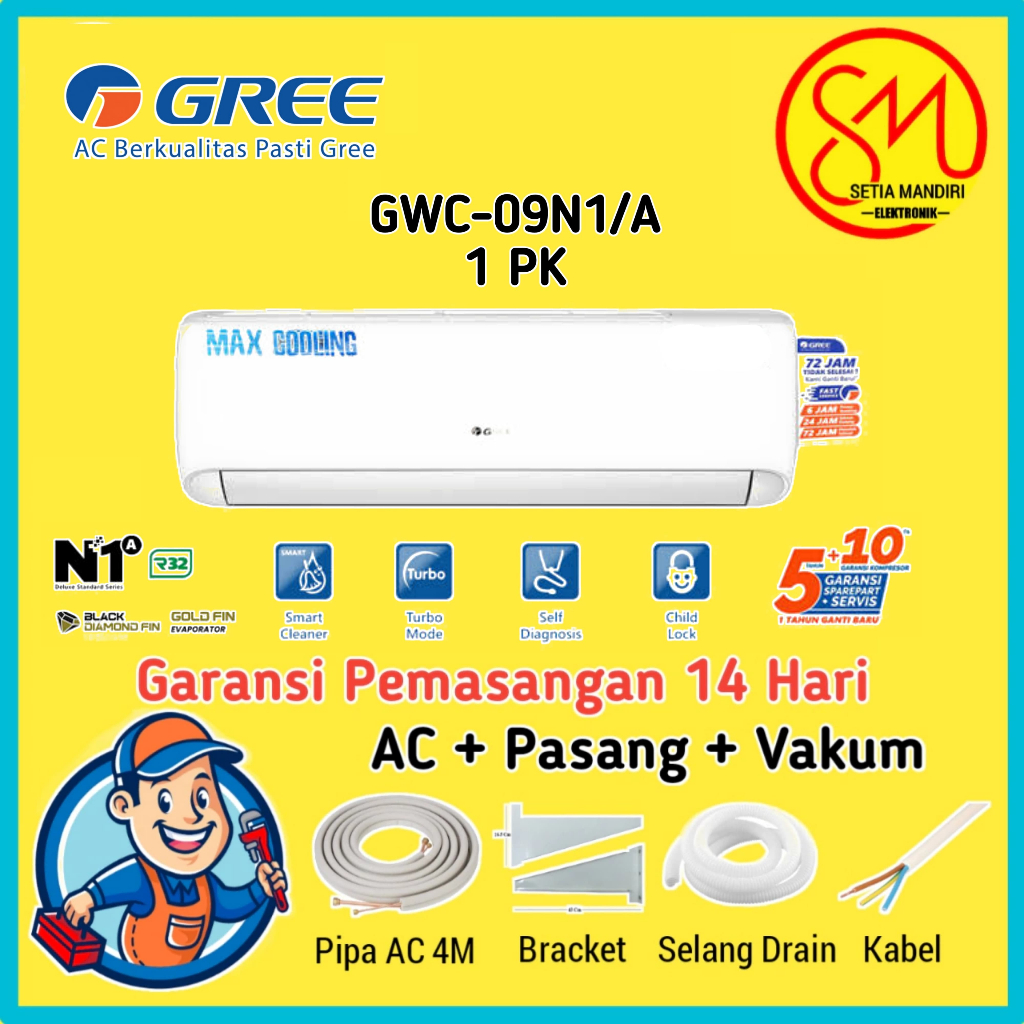 Jual AC GREE Standart 1PK R32 GWC-09N1 1 PK Gold Fin Evaporator GWC ...