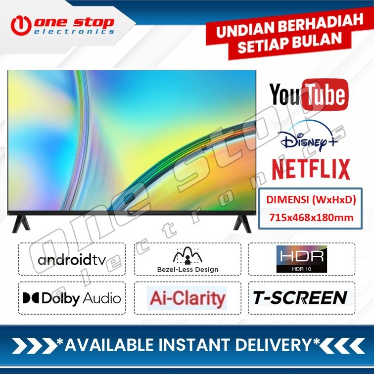 Jual TCL 32S4500A / S4500A HD Bezel-Less Design Android LED TV 32 Inch ...