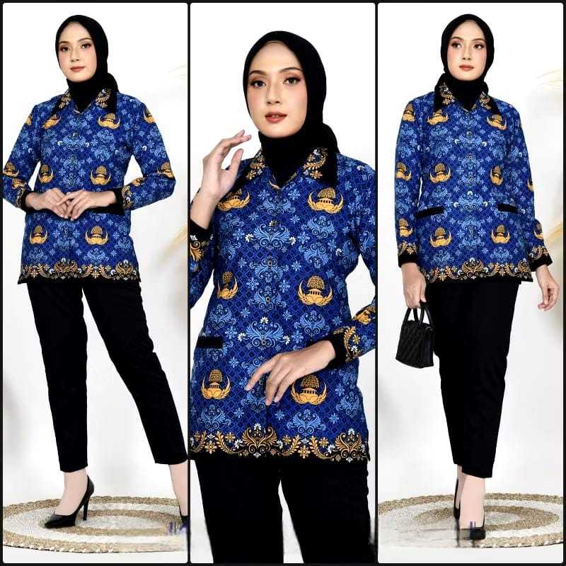 Jual batik korpri kerah hitam terbaru full furing katun halus lengan dan kerah hitam tumpal ...