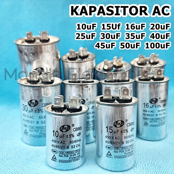 Jual Kapasitor AC 10 15 16 20 25 30 35 40 45 50 uF Merk Senju CBB65 Kapasitor Single Running ...